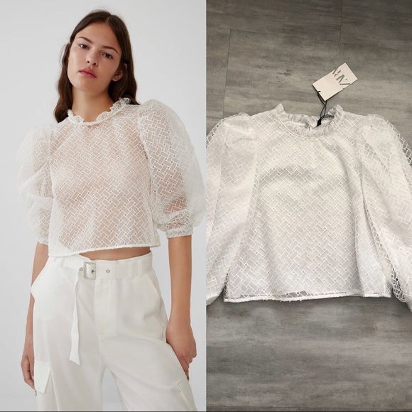 Zara | Tops | Zara Textured Voluminous Semisheer Top White | Poshmark